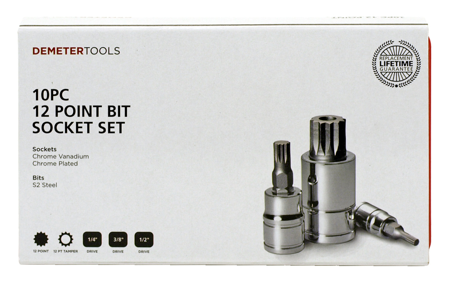 10 - pc. 12 Point Bit Socket Set