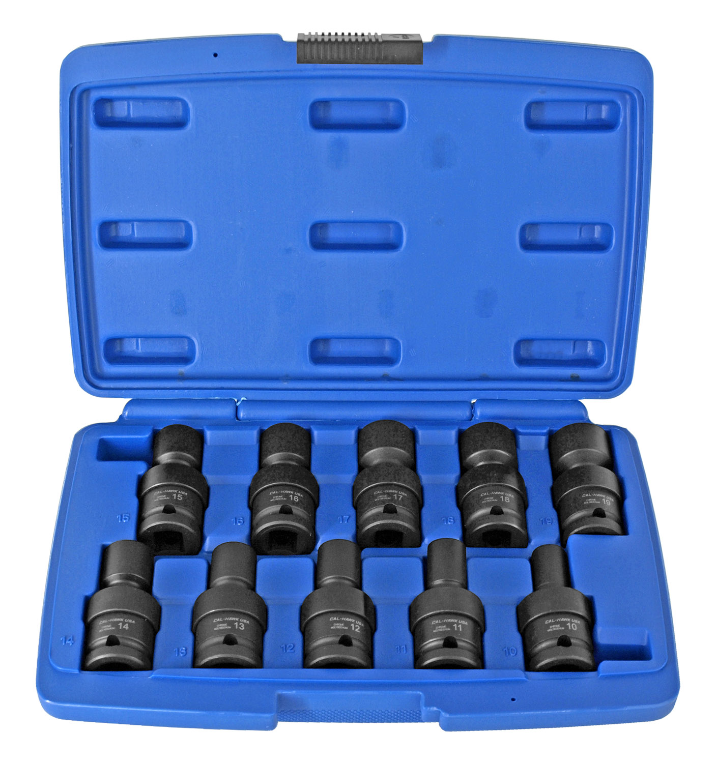 Cal-Hawk 10 - pc. 1/2" Dr. Shallow Universal Impact Socket Set - Metric