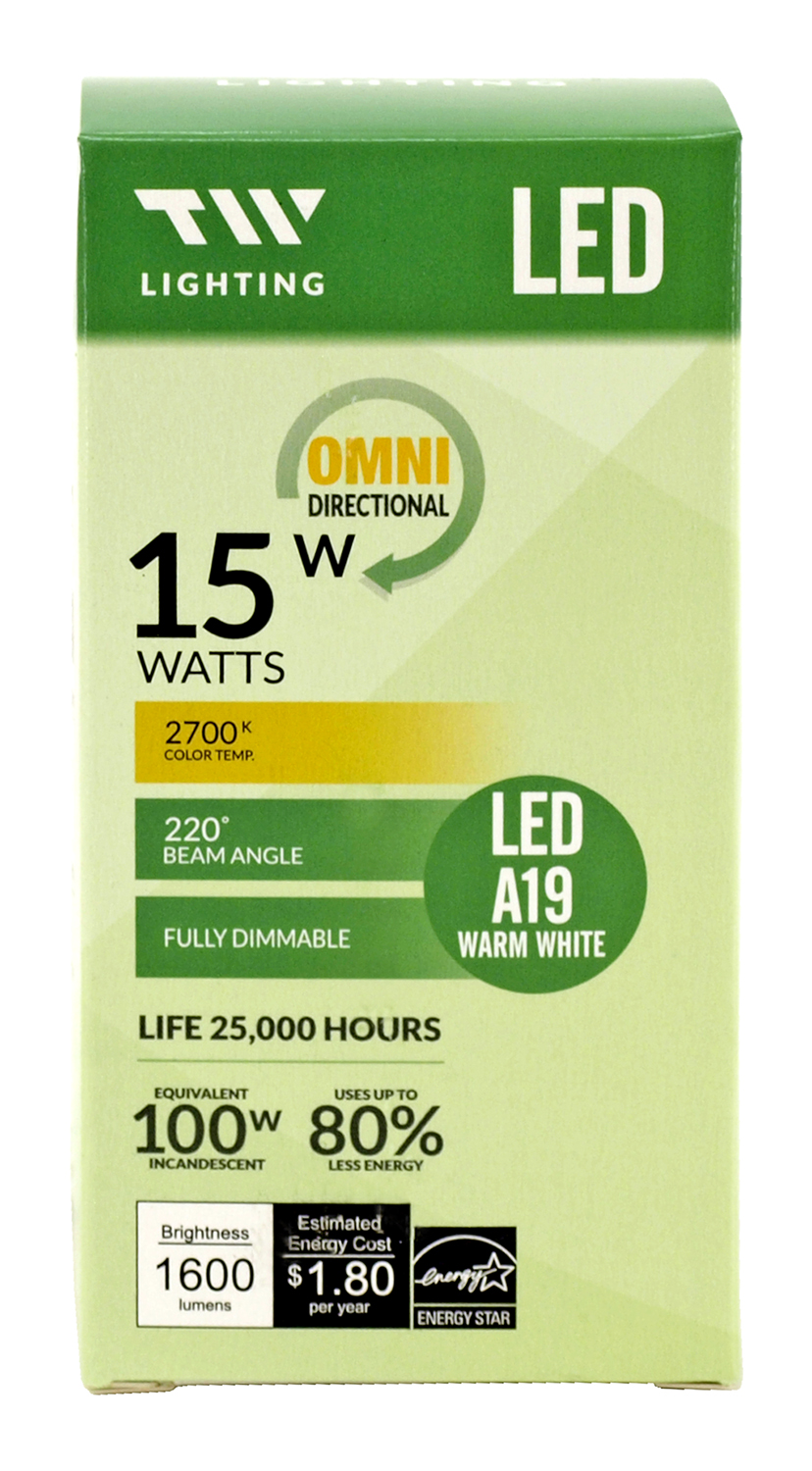A19 LED Light Bulb - 1600 Lumens - 2700k - TW Lighting
