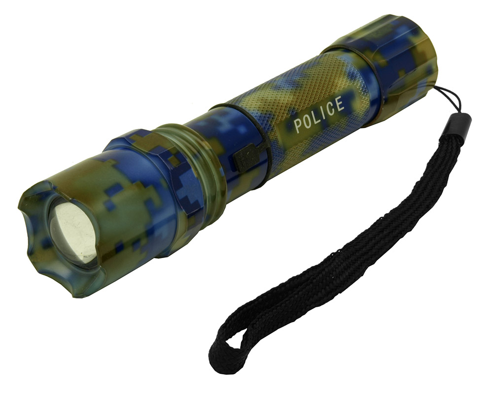 Full Metal LED Tactical Police Flashlight - Blue Digital Camo