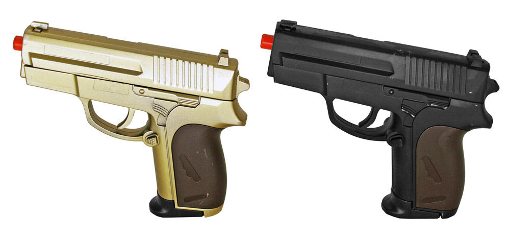 Dual P.618 Spring Airsoft Hand Guns - Gold & Black