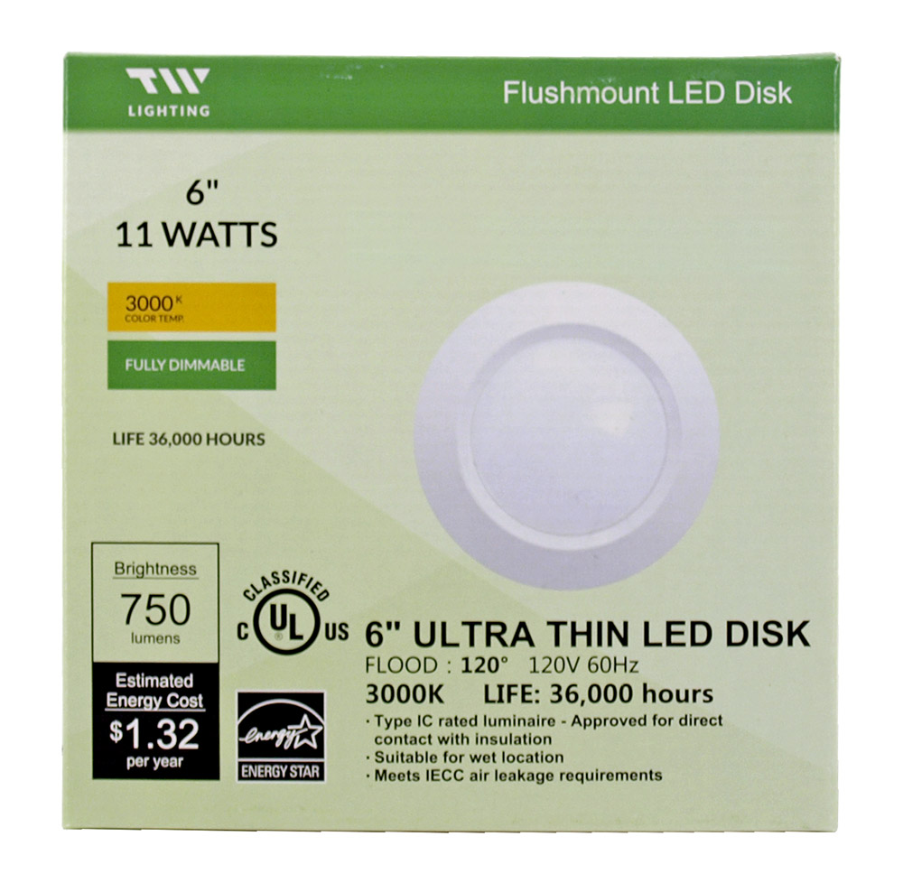 6" Ultra Thin LED Disk - 750 Lumens - 3000k