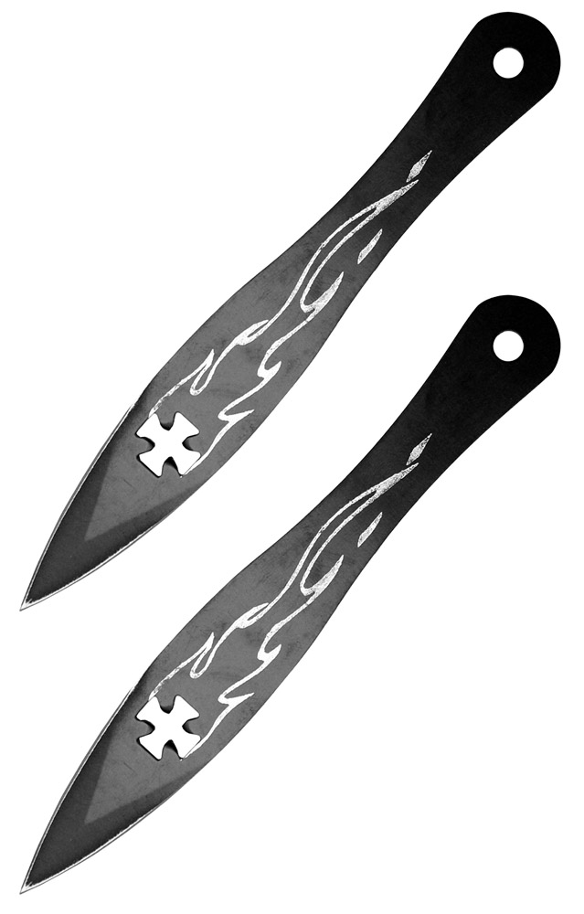 2-pc. Cross & Flames Throwing Knives