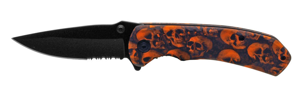 4.5" Spring Assist Folding Knife - Orange Skull Camo