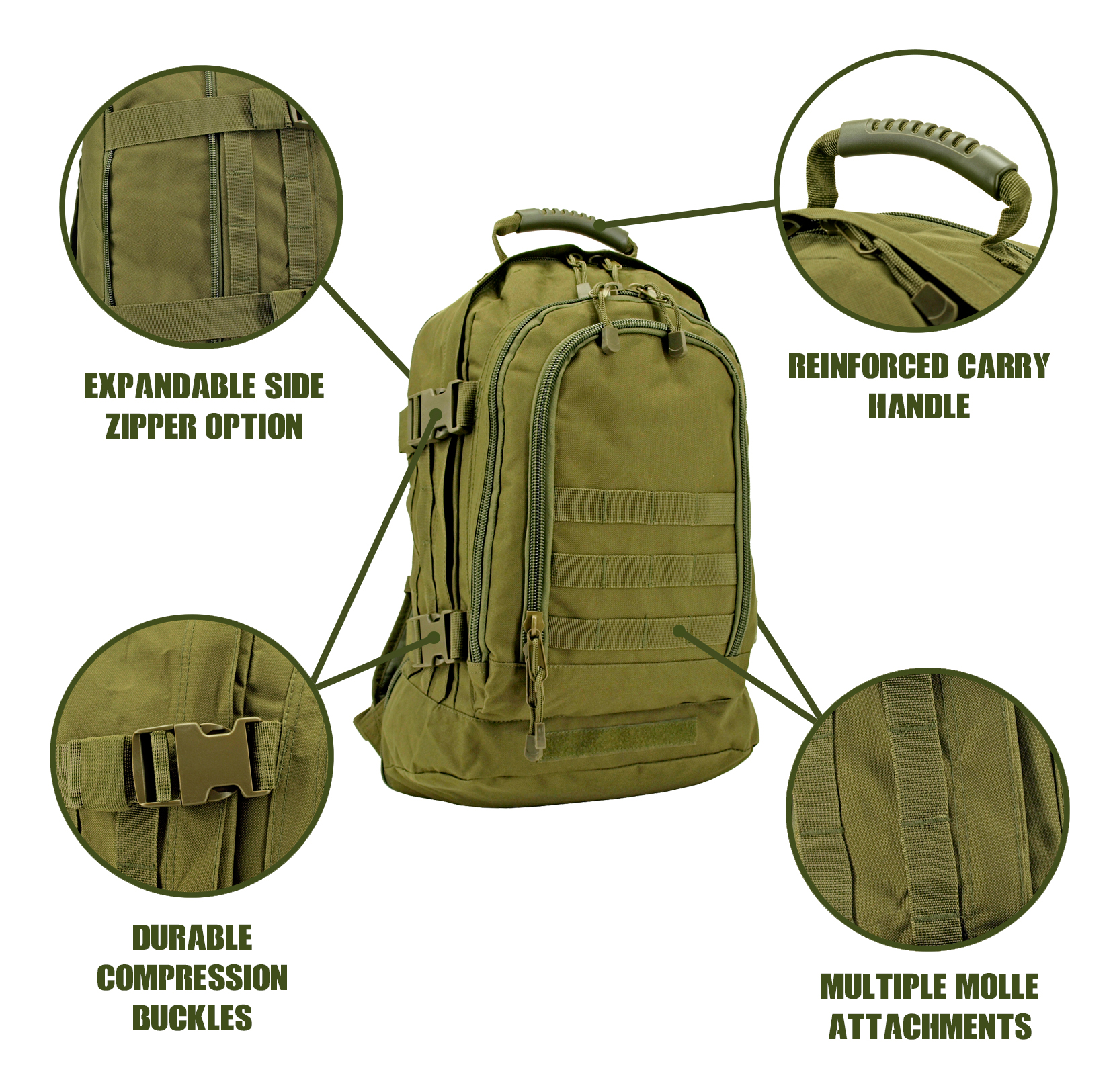 Expandable Tactical Backpack - Olive Green