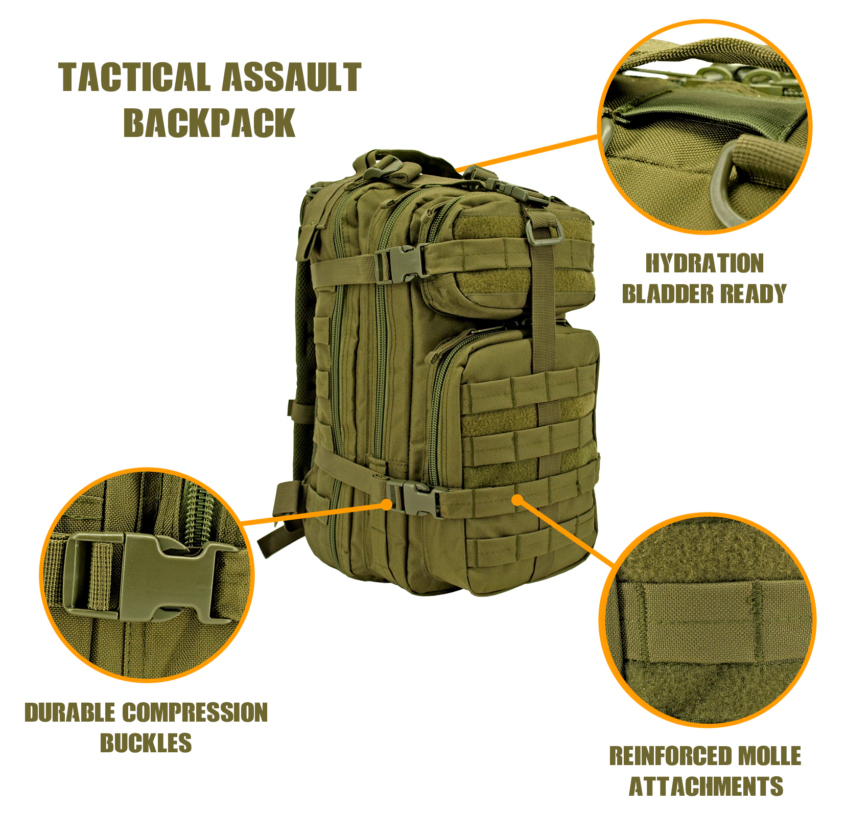 Tactical Assault Backpack - Olive Green