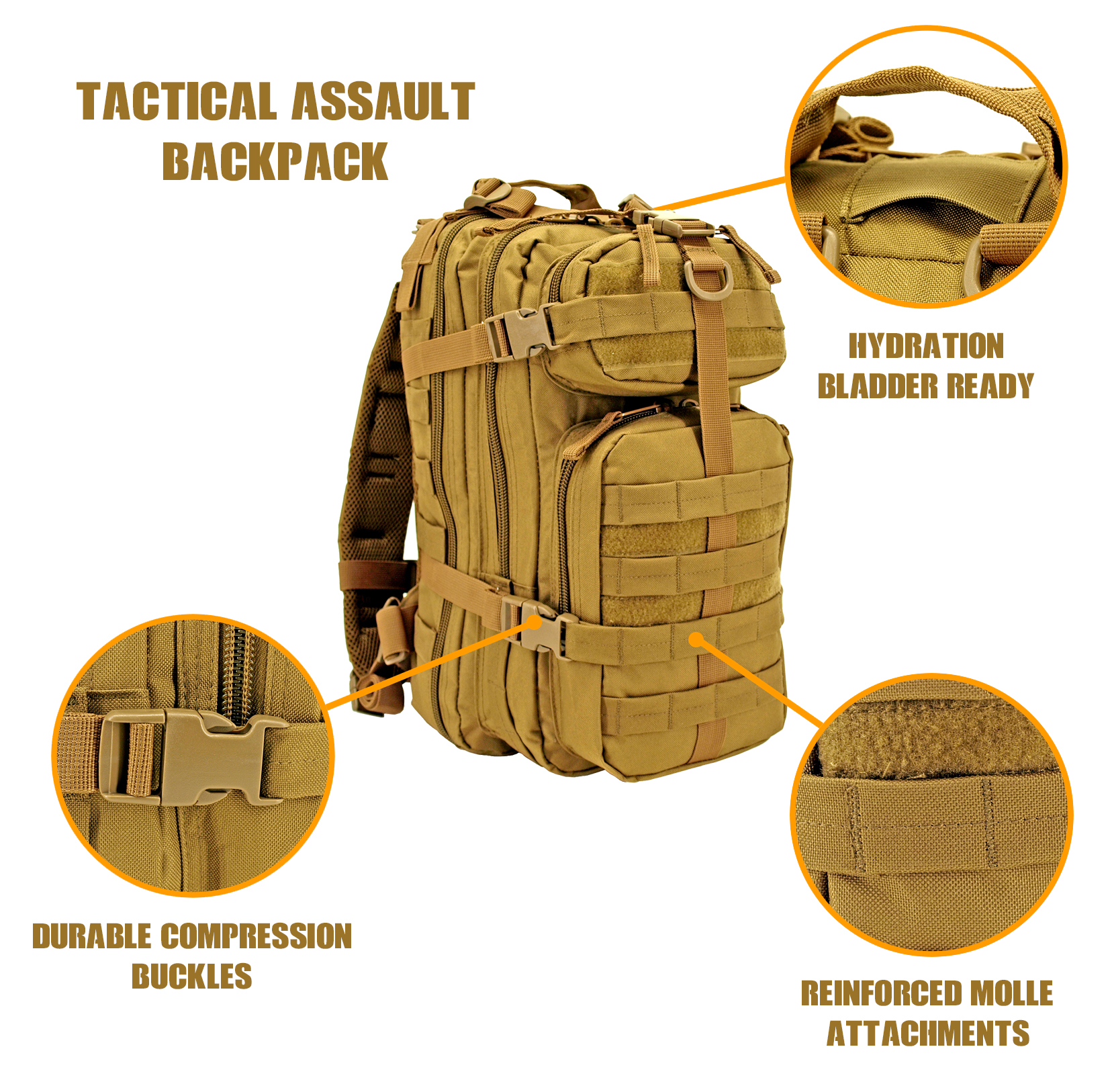 Tactical Assault Backpack - Desert Tan