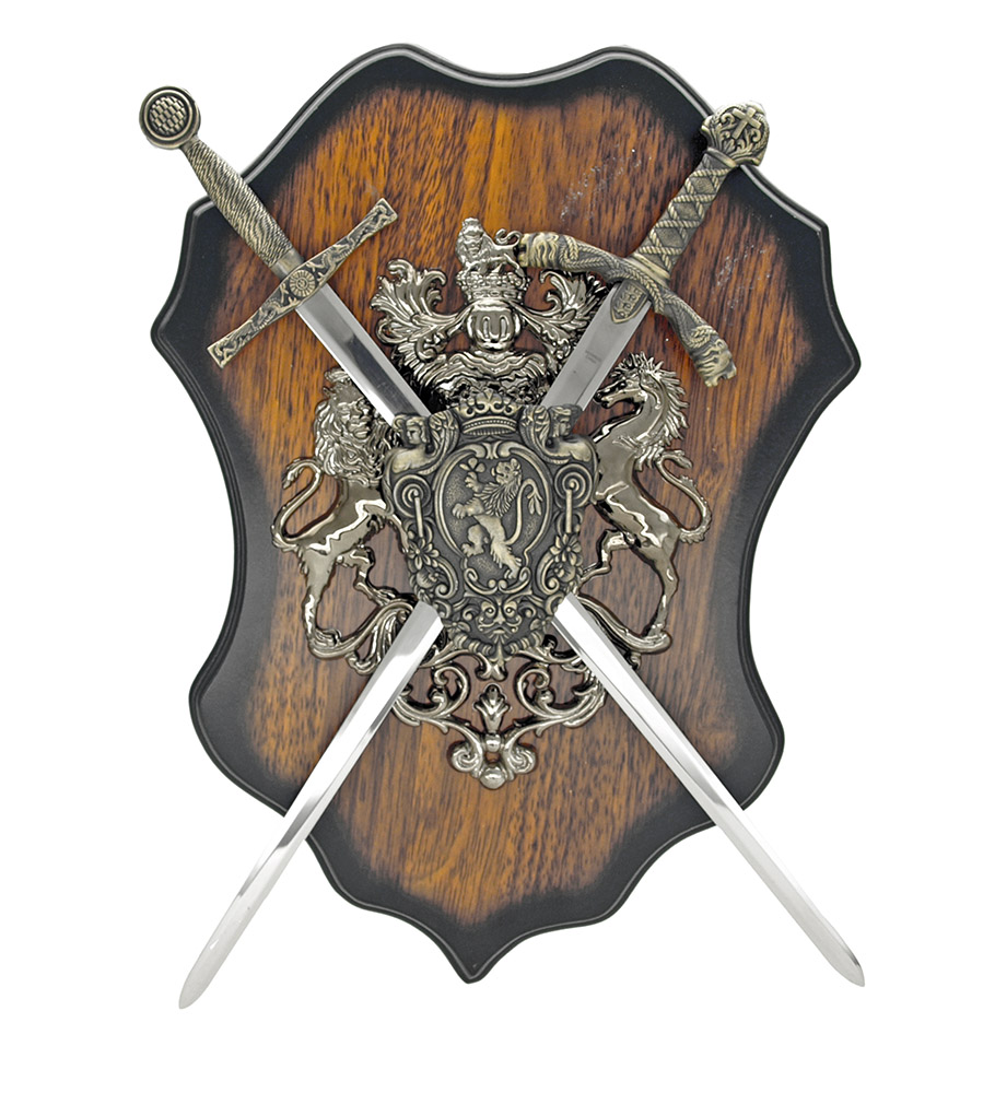 15" Dual Sword Letter Opener Set with Plaque