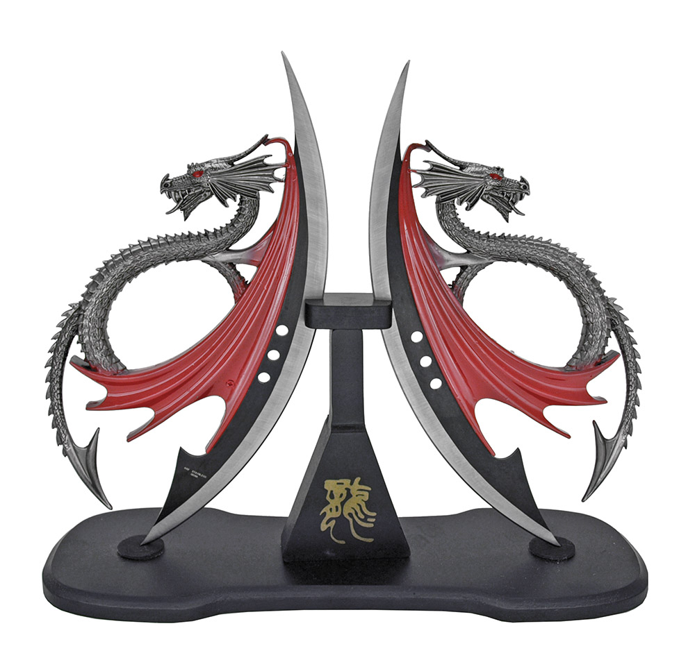 11" Twin Dragon Blades with Stand