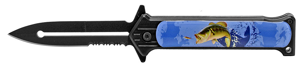 4.5" Spring Assisted Stiletto Style Flip Knife - Blue Fish