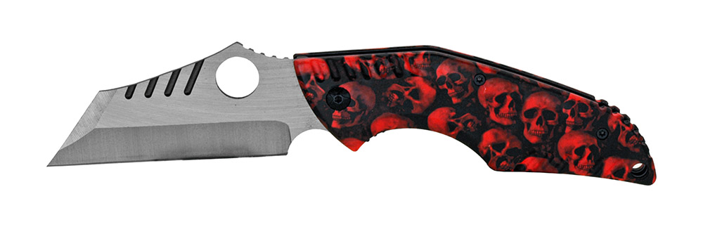 5.25" Spring Assisted Skull Folding Knife - Red