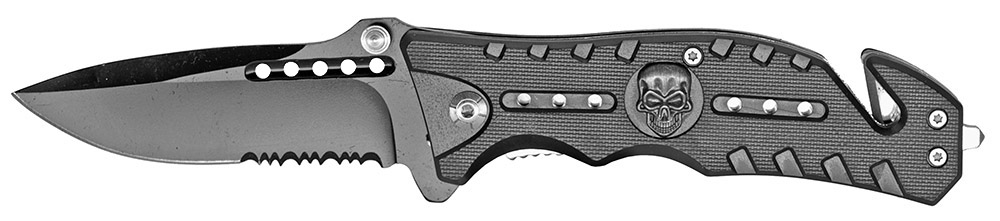 4.75" Spring Assist Skull Folding Knife - Black