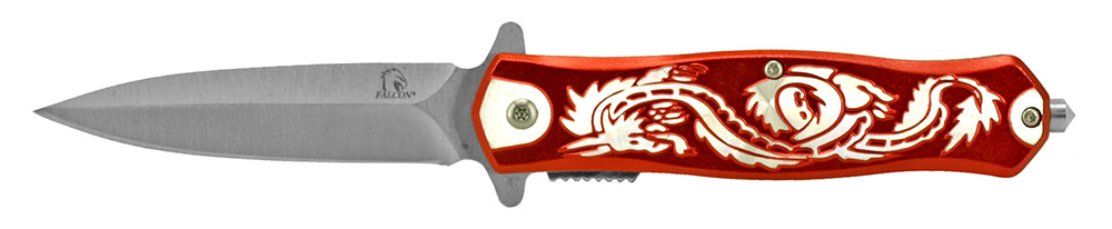 4.75" Spring Assisted Dragon Folding Knife - Red