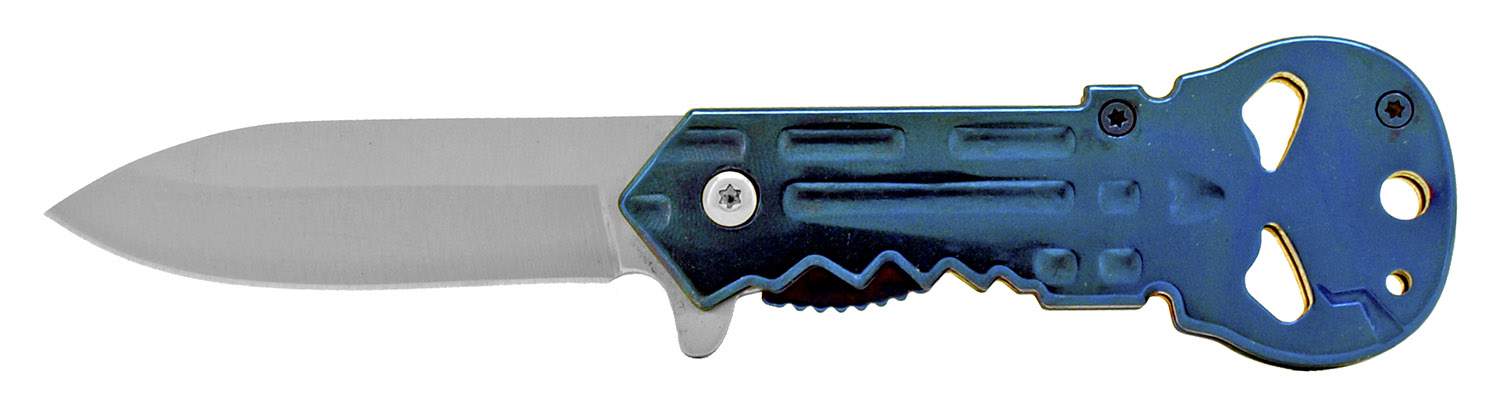 3.63" Skull Key Folding Knife - Blue