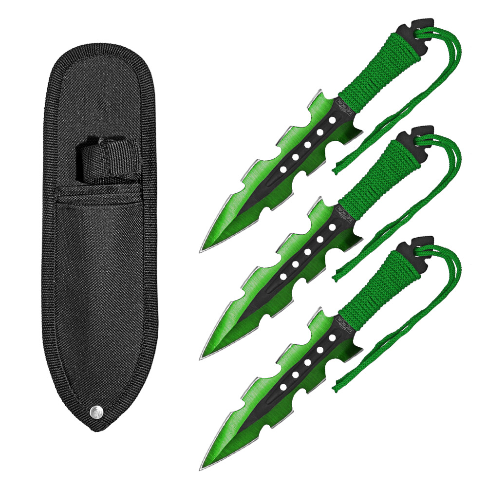 3-pc. Jagged Dagger Point Throwing Knives - Green