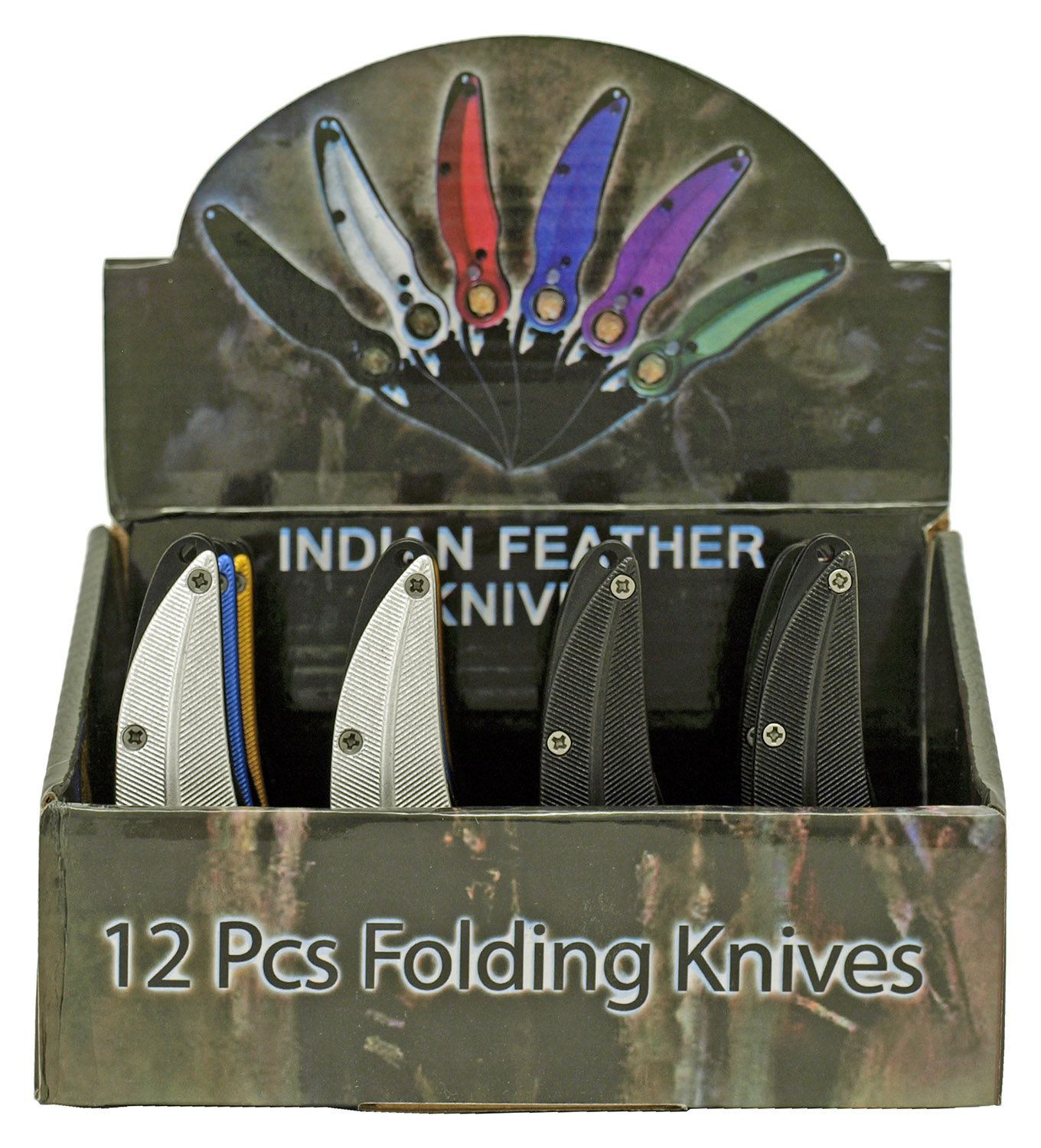 12 - pc. Indian Feather Switchblade Knife Set - Assorted Colors