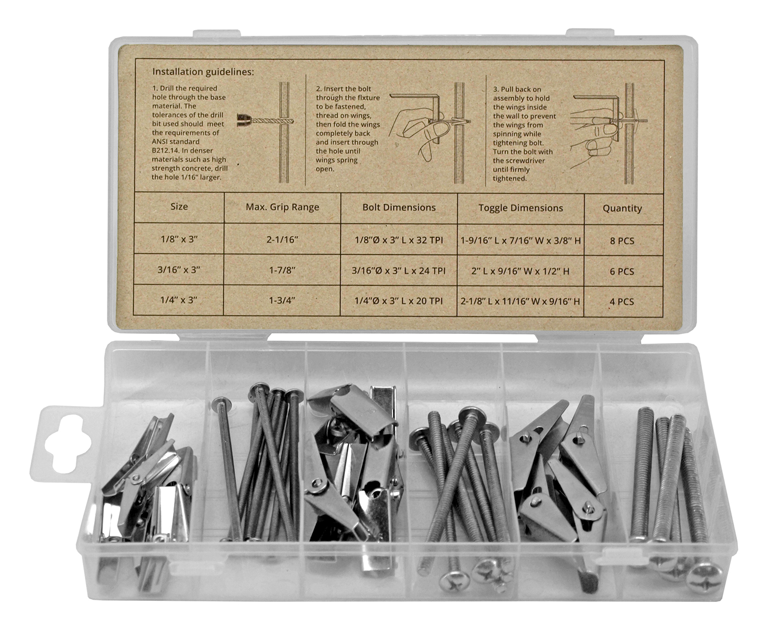 Cal-Hawk 18-pc. Spring-Wing Toggle Bolt Assortment