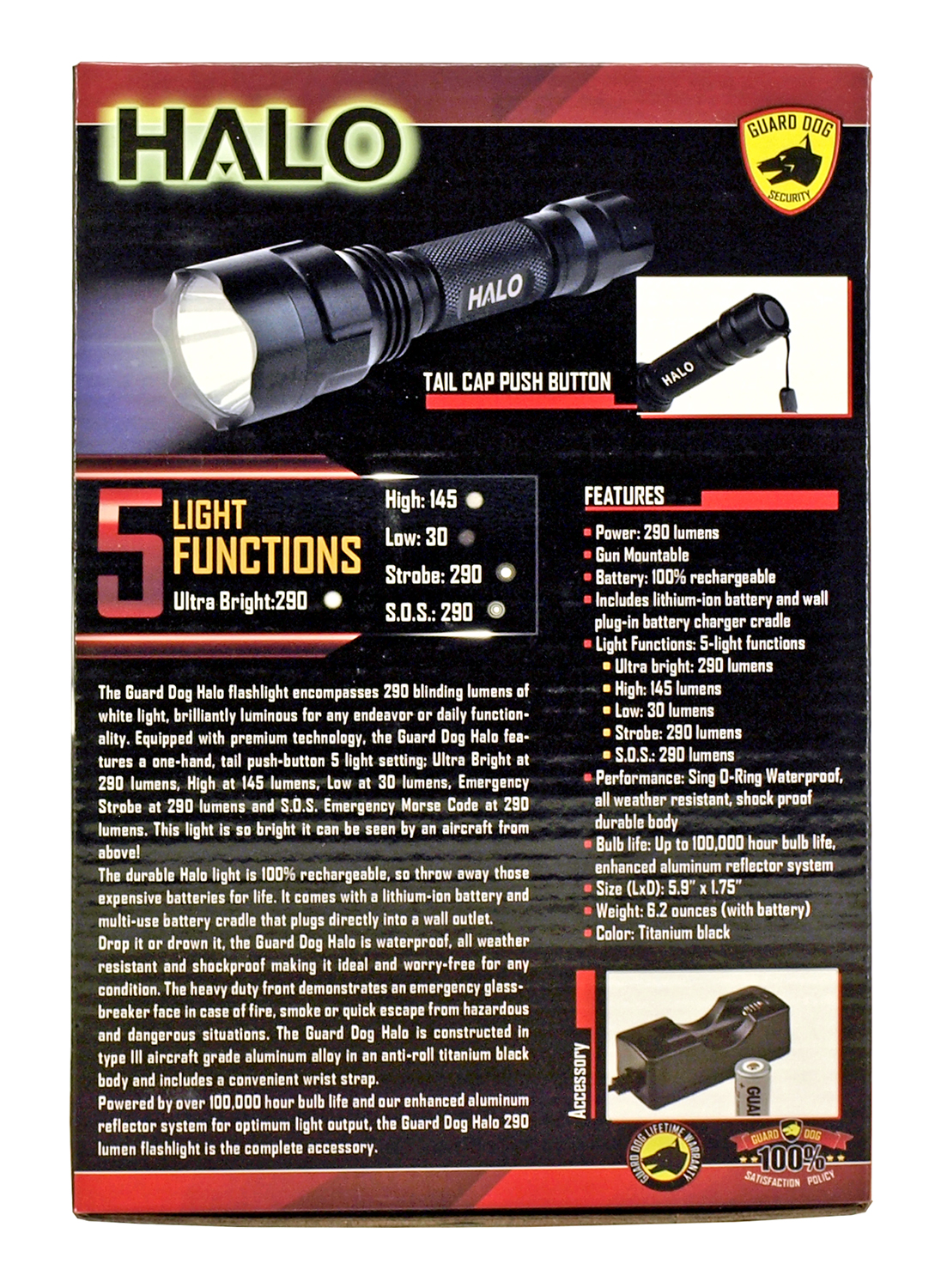 Halo 290 Lumen Rechargeable Tactical Flashlight
