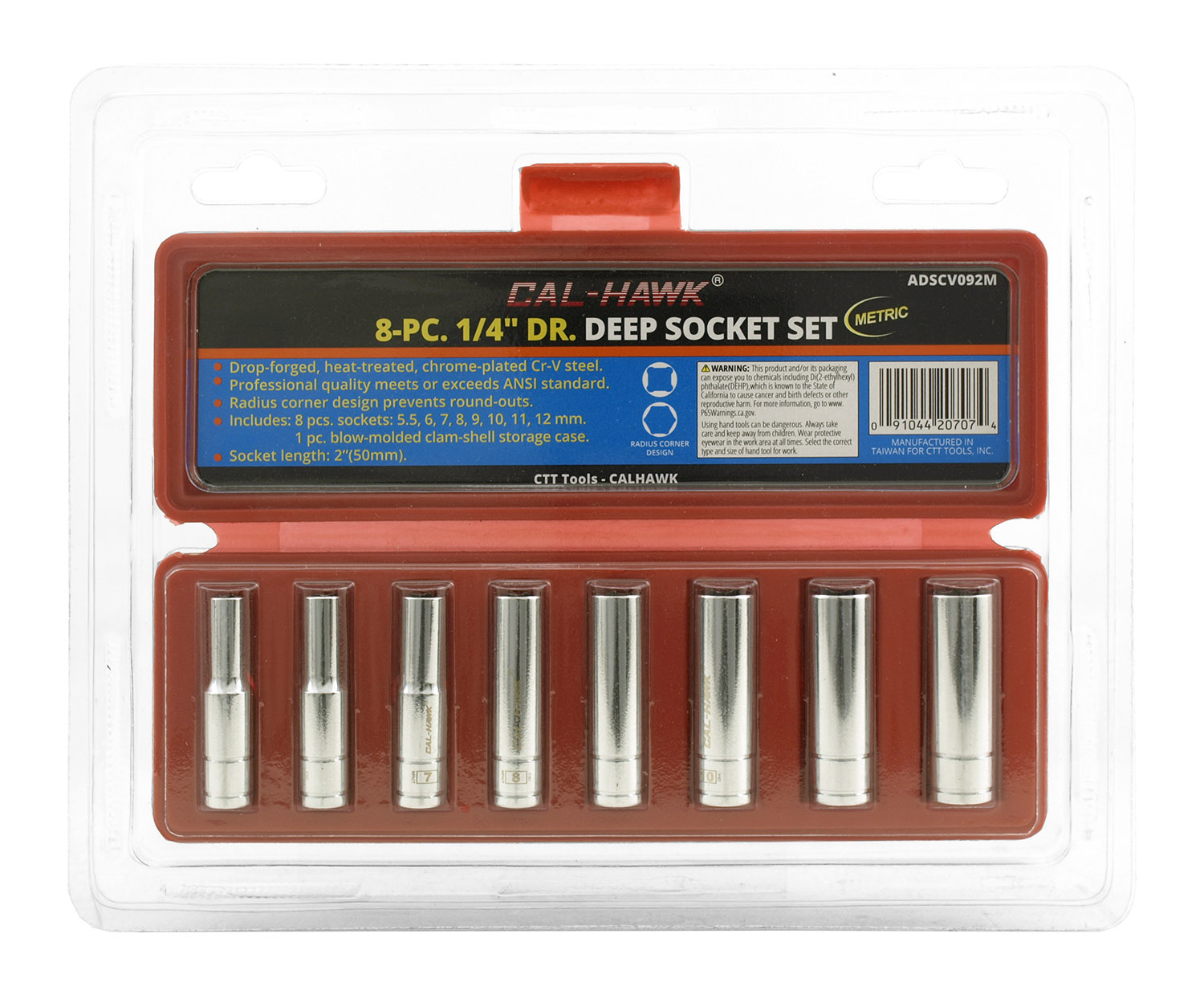 8 pc. 1/4" Dr. Deep Metric Socket Set - Cal-Hawk