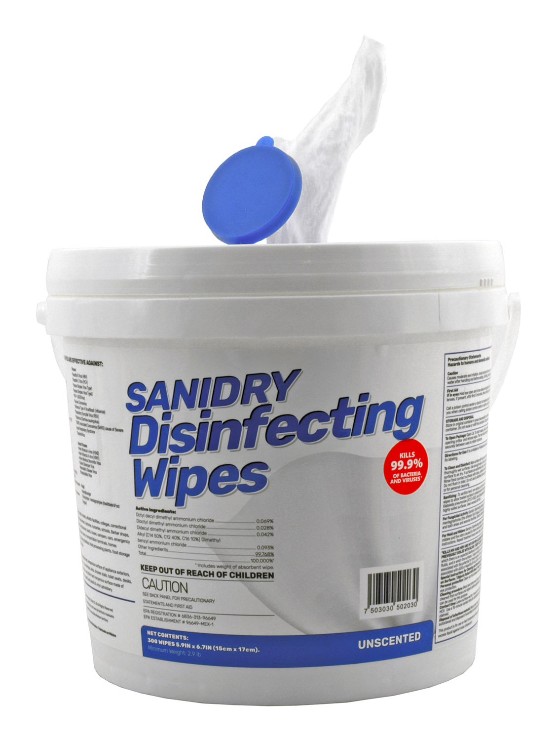 300 ct. Sanidry Industrial Strength Disinfecting Wipes Bucket - Unscented