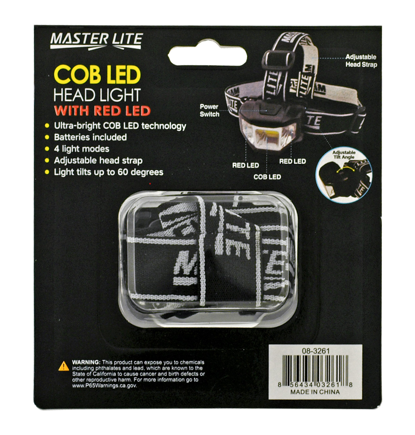 Ultra Bright 200 Lumen COB LED Head Light Lamp with Red LED and Dual ...