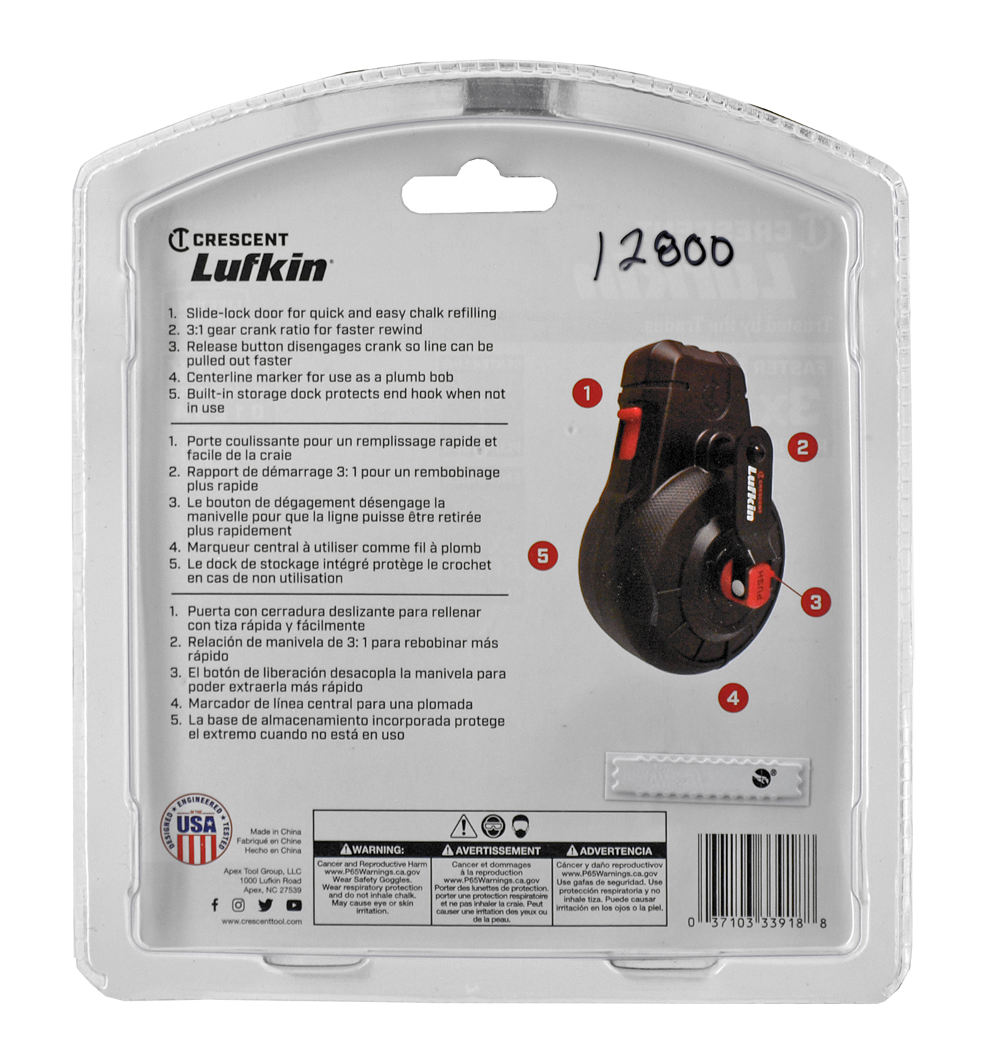 Crescent Tools Lufkin 100' Centerline Plub Bob Chalk Line with Chalk ...