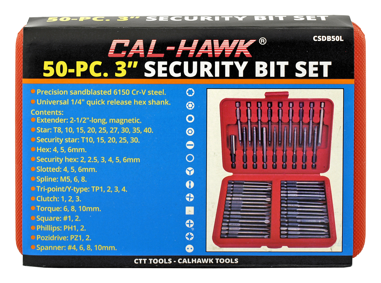 50 - pc. 3" Security Bit Set - Cal-Hawk