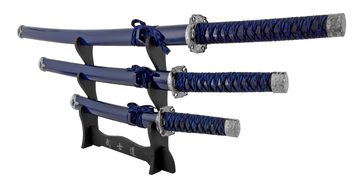 3-pc. Samurai Sword Katana Set - Blue