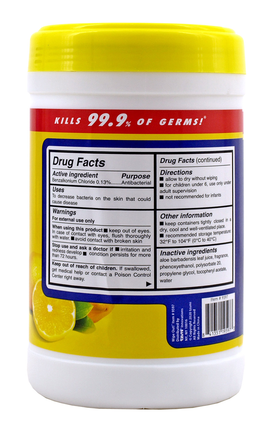 80 - ct. Wipe Out! Anti-Bacterial Lemon Scent Disinfectant Wipes