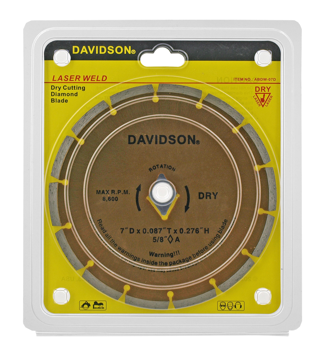 7" Davidson Laser Weld Segmented Dry Cutting Diamond Blade - Valley ...