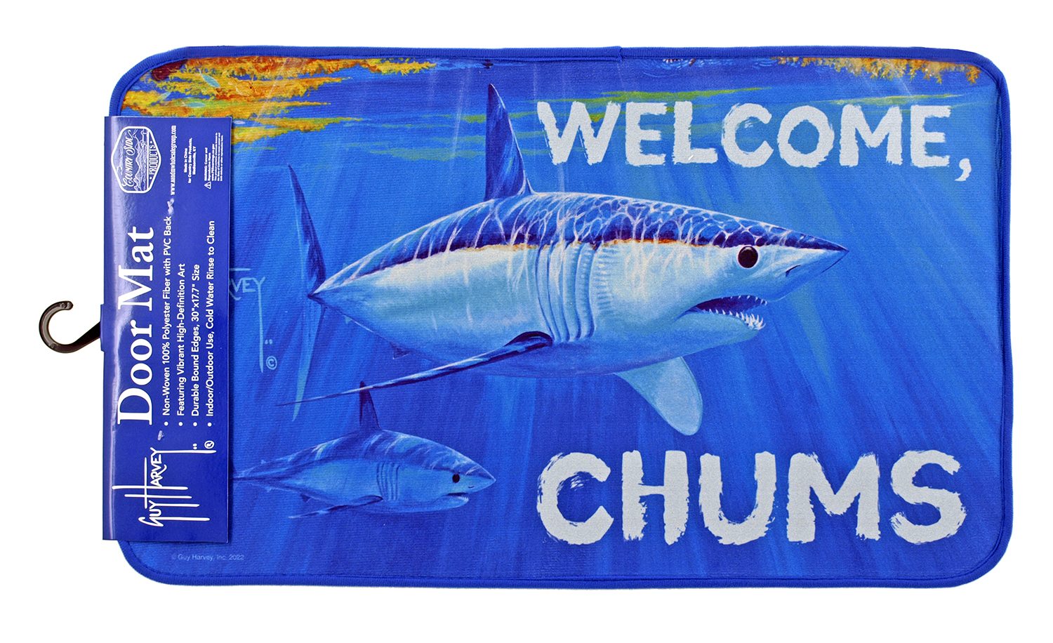Welcome Chums Deep Blue Sea Guy Harvey Ocean Shark Scene Welcome Door Mat