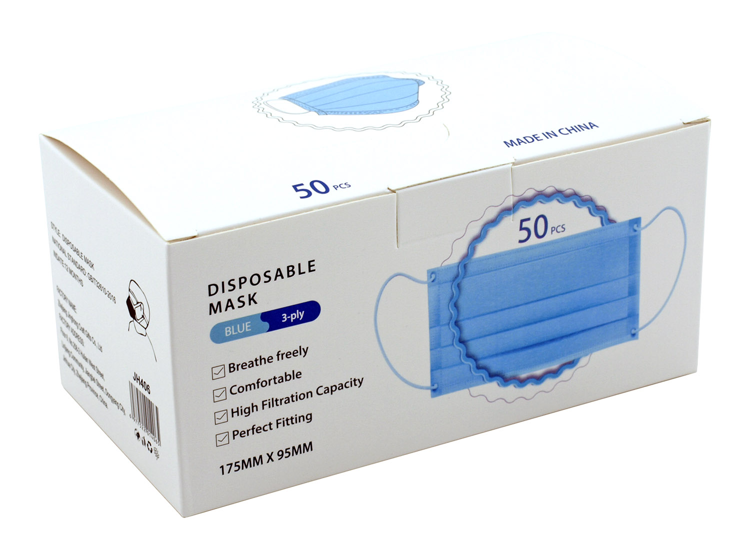50 - pk. Hospital Style Disposable Face Mask Covering - Three Layer ...