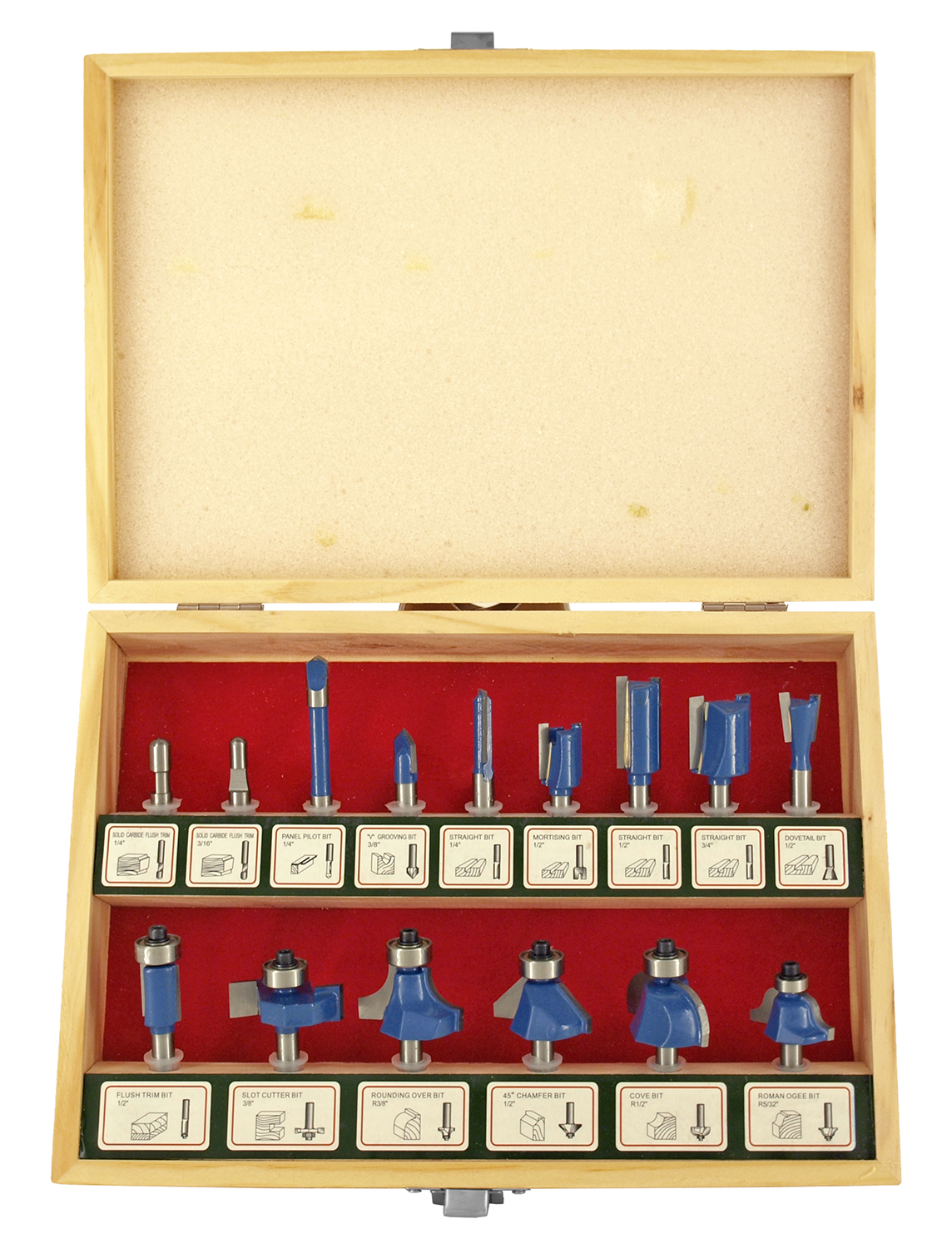 15 - pc. Tungsten Carbide Router Bits Set