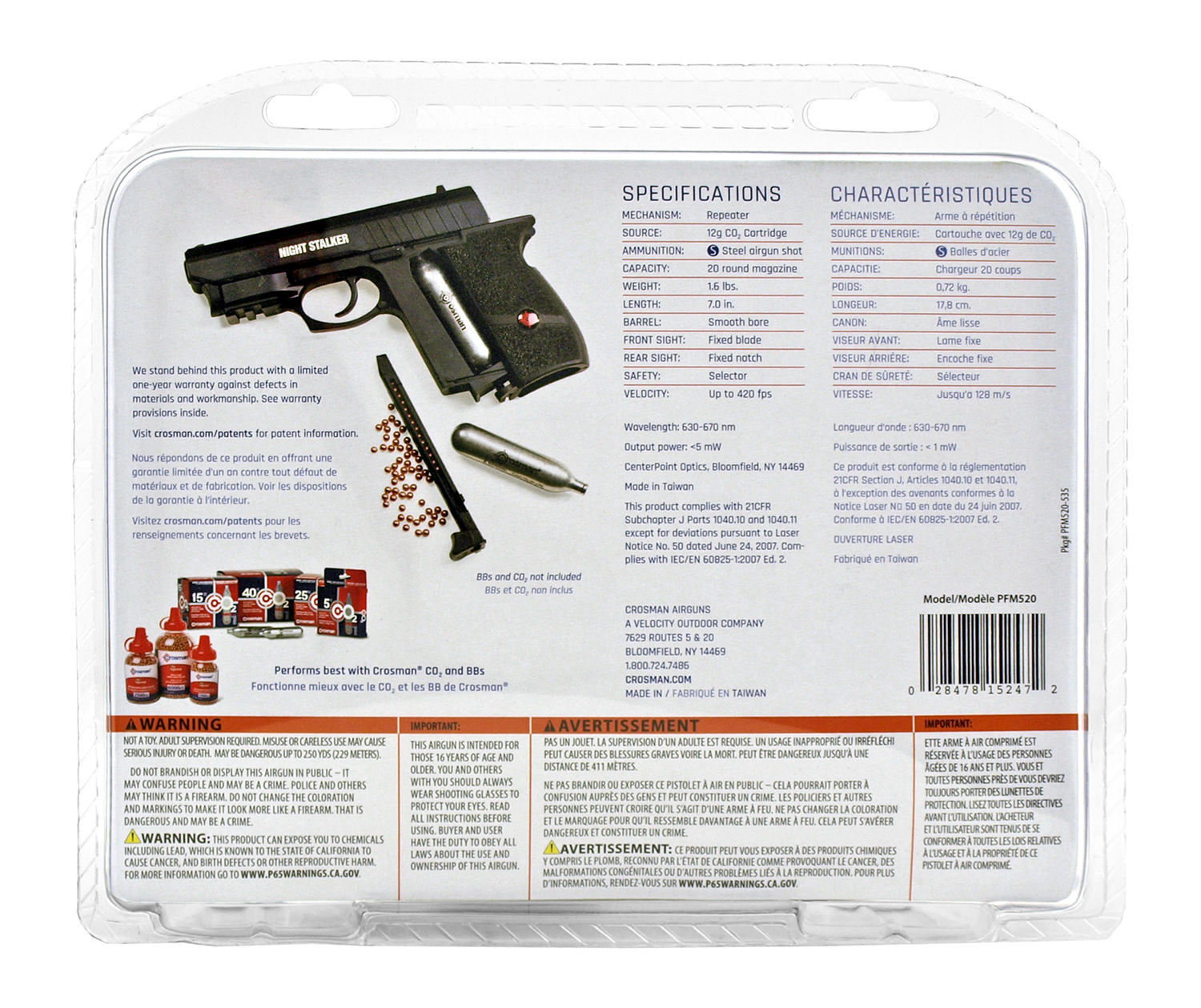 Crosman Night Stalker PFM520 .177 Cal. CO2 Semi Auto Blowback BB Air Pistol