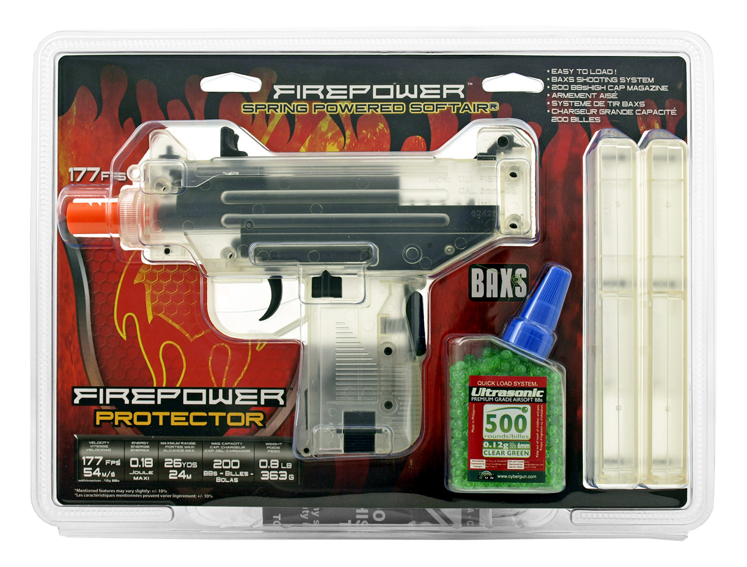 Palco Sport Firepower Spring Powered Micro UZI Airsoft Gun - Clear