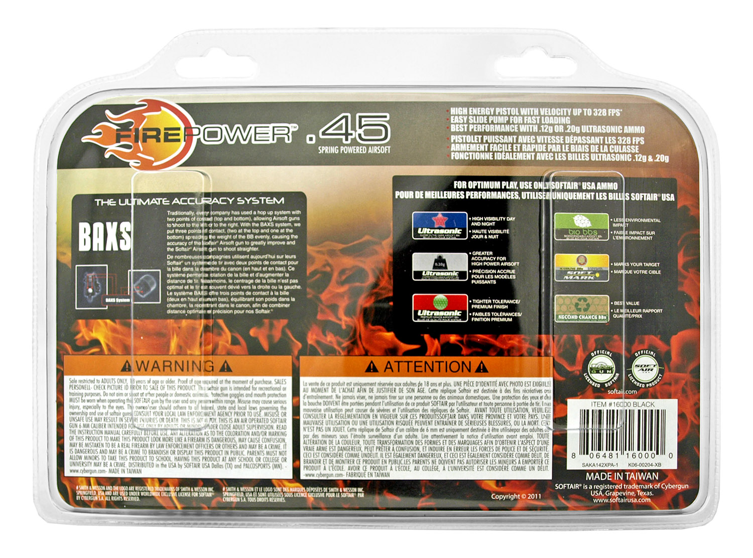 Firepower .45 High Powered Spring Pistol Airsoft Gun - Black