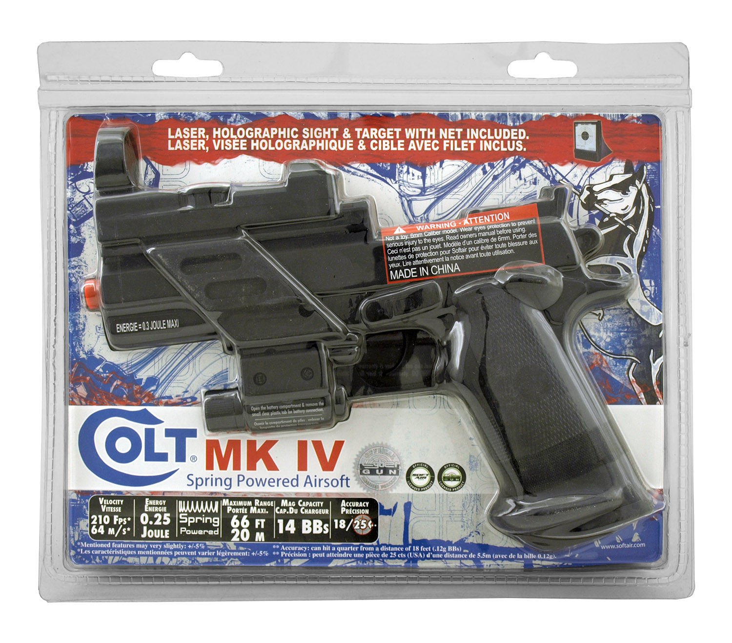 Colt MK IV Spring Powered Airsoft Sidearm Pistol Kit with Target and ...