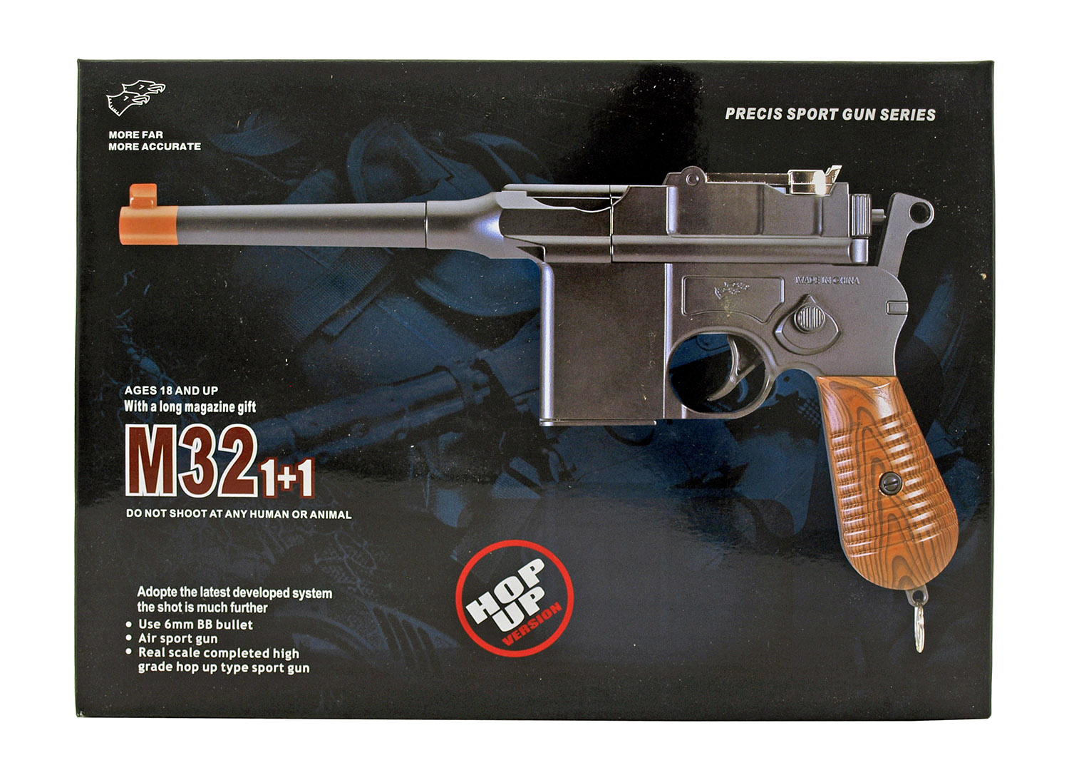 Double Eagle M32 WWII Mauser Broomhandle Luger 6mm BB Spring Powered ...