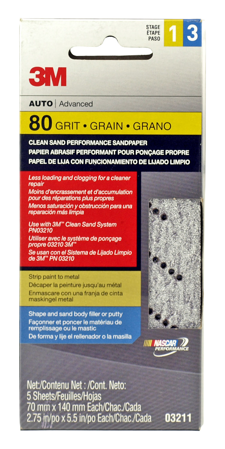 5 - pk. 3M Advanced 80 Grit Stage 1 and 3 Clean Sand Performance Sandpaper