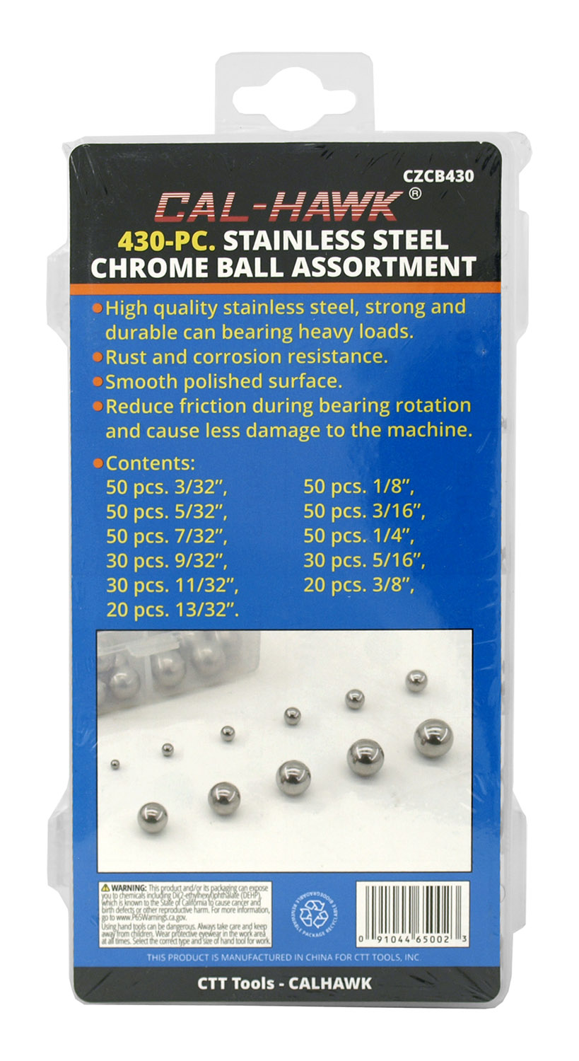 430 PC. Stainless Steel Chrome Bearing Ball Assortment - Cal-Hawk CZCB430