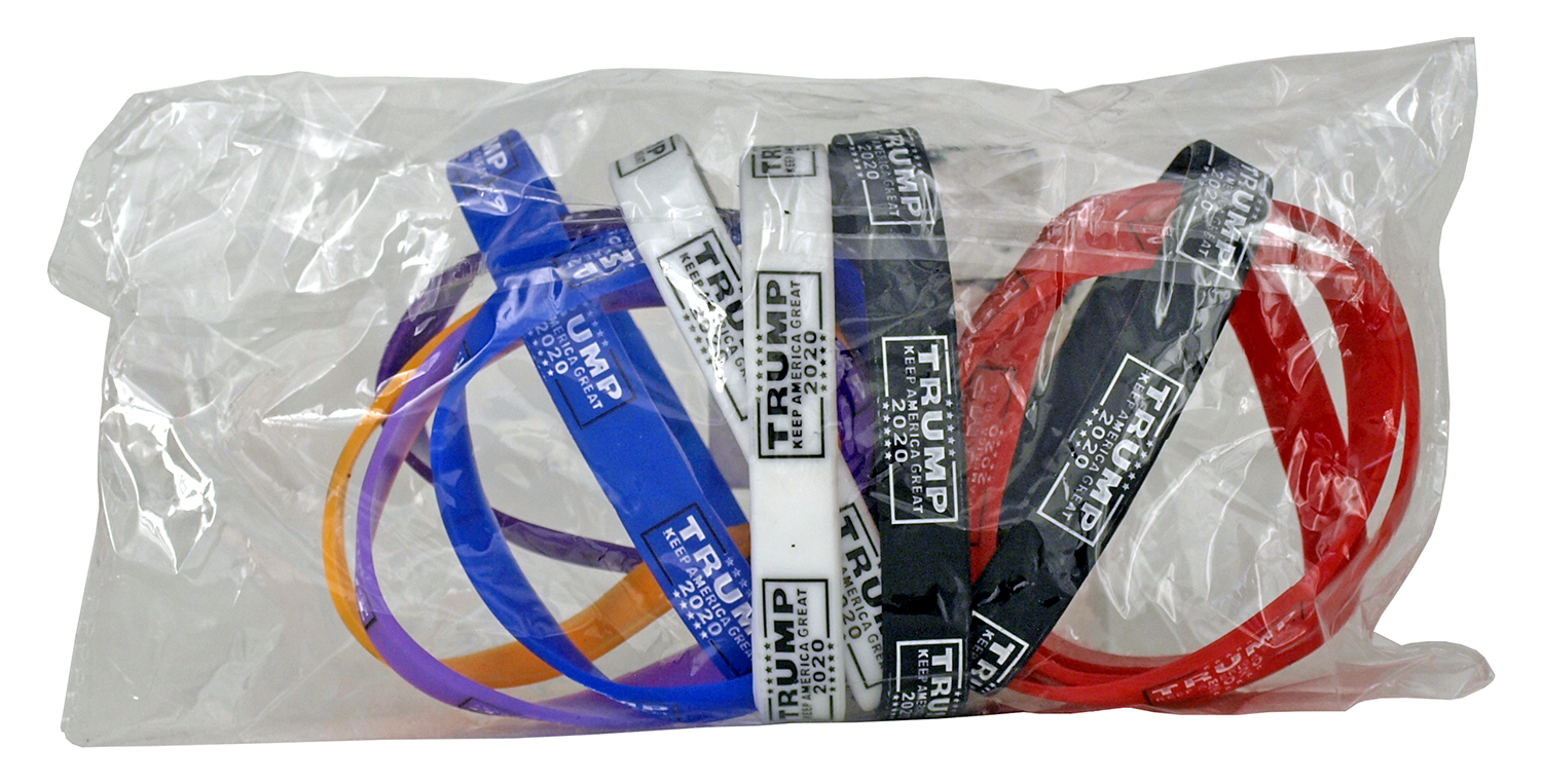 12 - pc. Trump 2020 Campaign Logo Support Bracelets - Assorted Colors