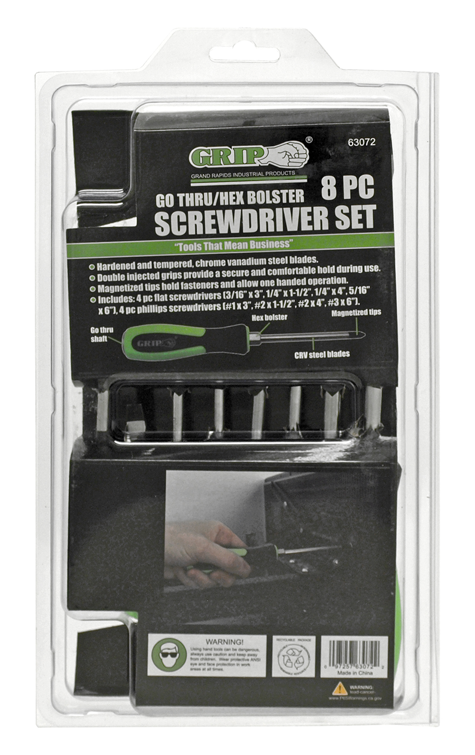 8 - pc. Go Thru Hex Bolster Screwdriver Set - Grip