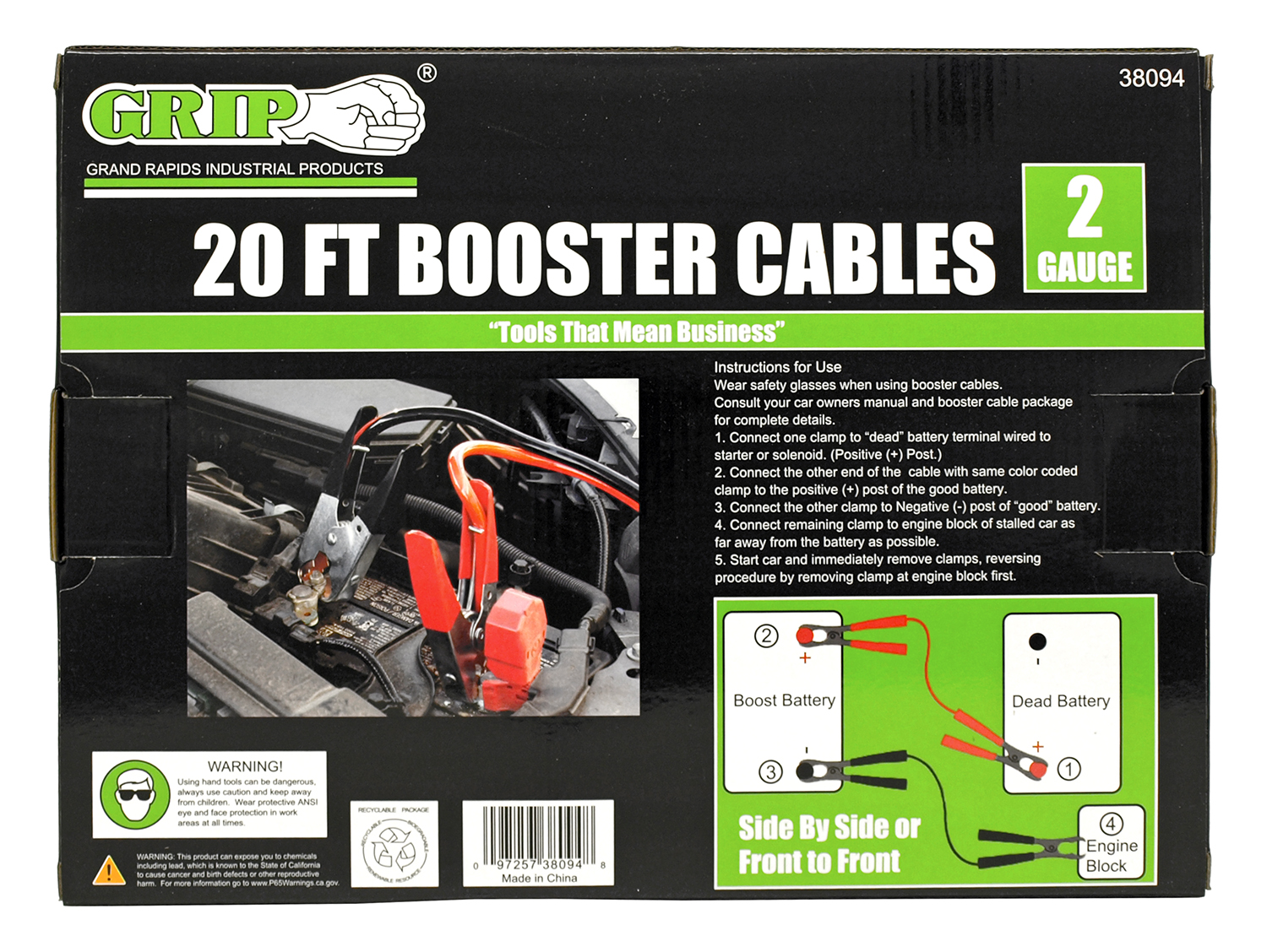 20' Booster Jumper Cables 2 Gauge - Grip