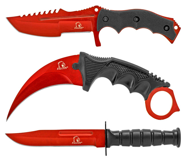 3 - pc. Tactical Knife Collection - Red