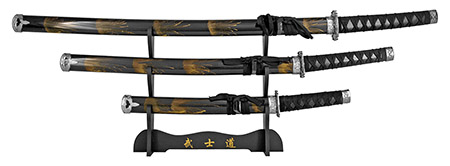 3 Sword Samurai Sword Display - Black