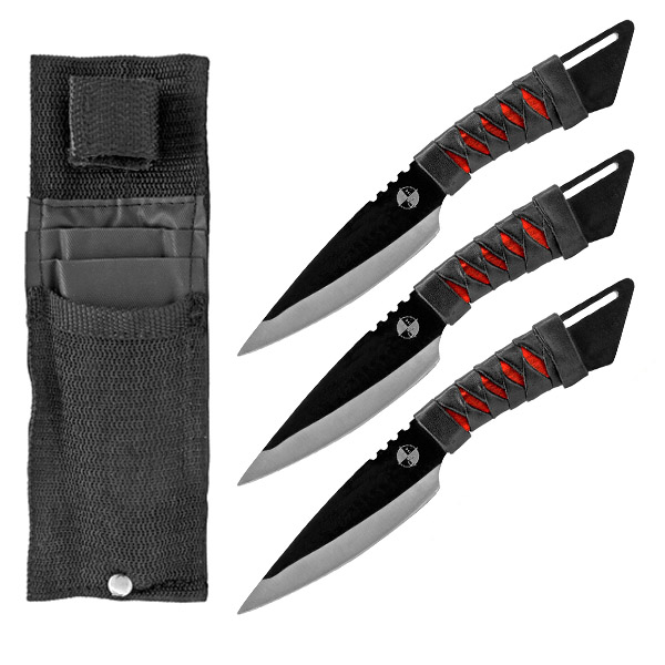 3 - pc. Ninja Throwing Knife Set - Red and Black