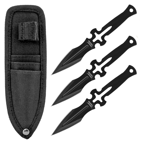 6.13" Cross Blade Throwing Knife Set - Black