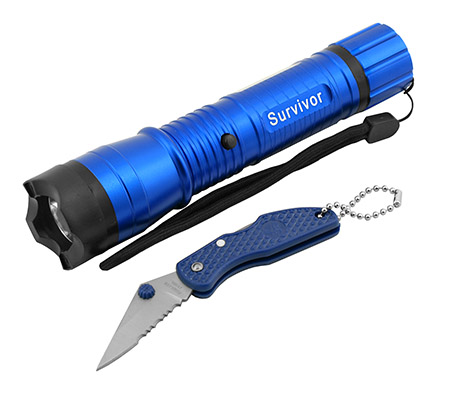 Blue Rechargeable Tactical Flashlight with Pocket Knife Combo Pack ...