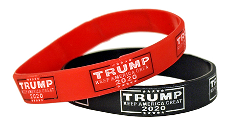 12 - pc. Trump 2020 Campaign Logo Support Bracelets - Assorted Colors