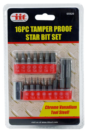 16-pc. Tamper Proof Star Bit Set